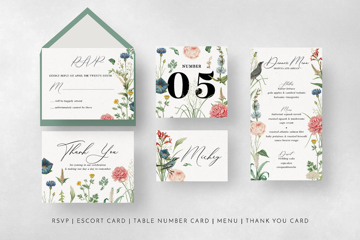 Secret Garden Wedding Suite, an Invitation Template by BlueRobinDesignShop
