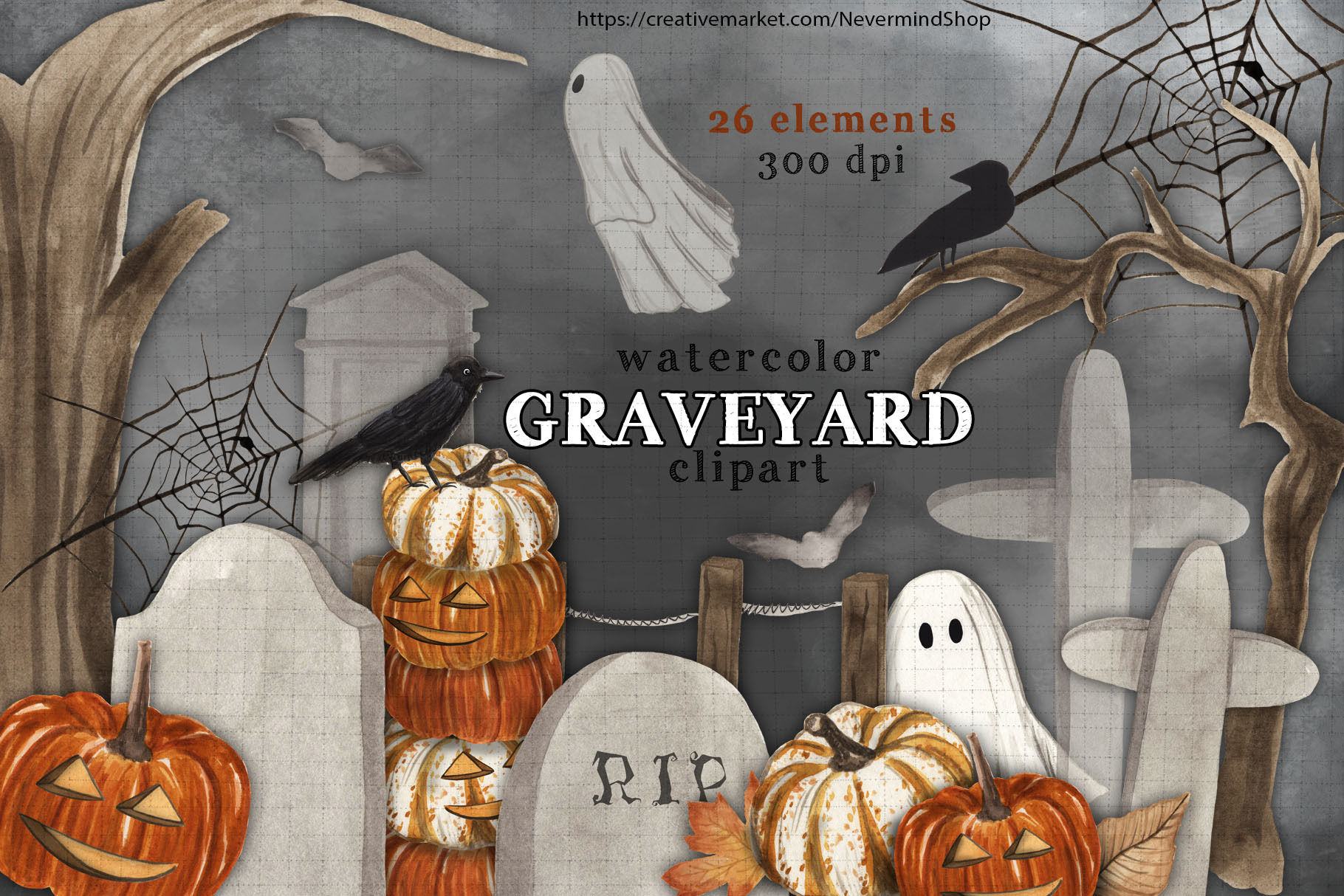 Halloween clipart kit, an Illustration by Nevermind