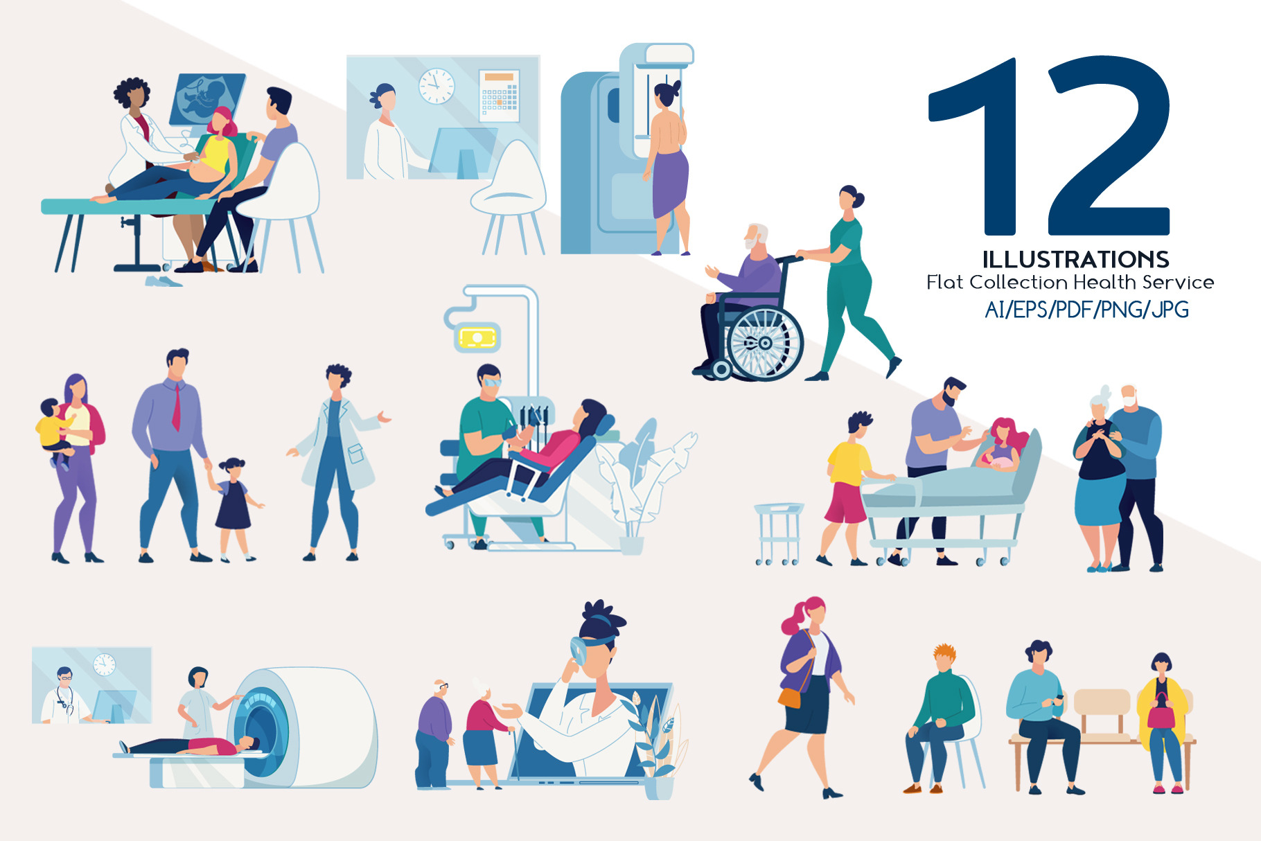 Health Service Flat Collection, a Healthcare Illustration by Tera Vector