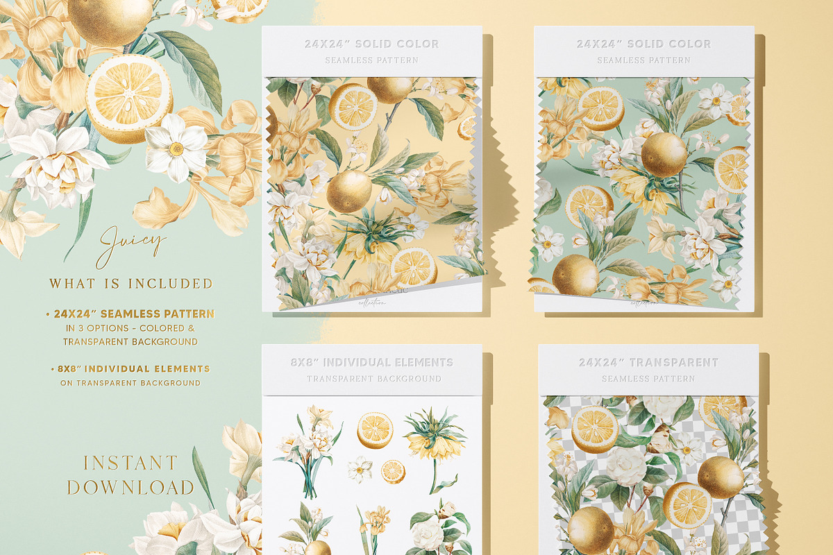 Tropical Citrus Fruits Paper Pack, a Pattern Graphic by paper aesthetic