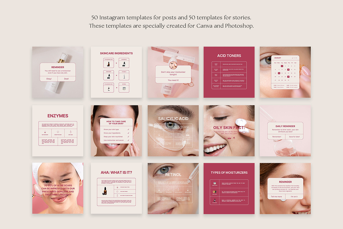 Skin Care Instagram Templates Pink