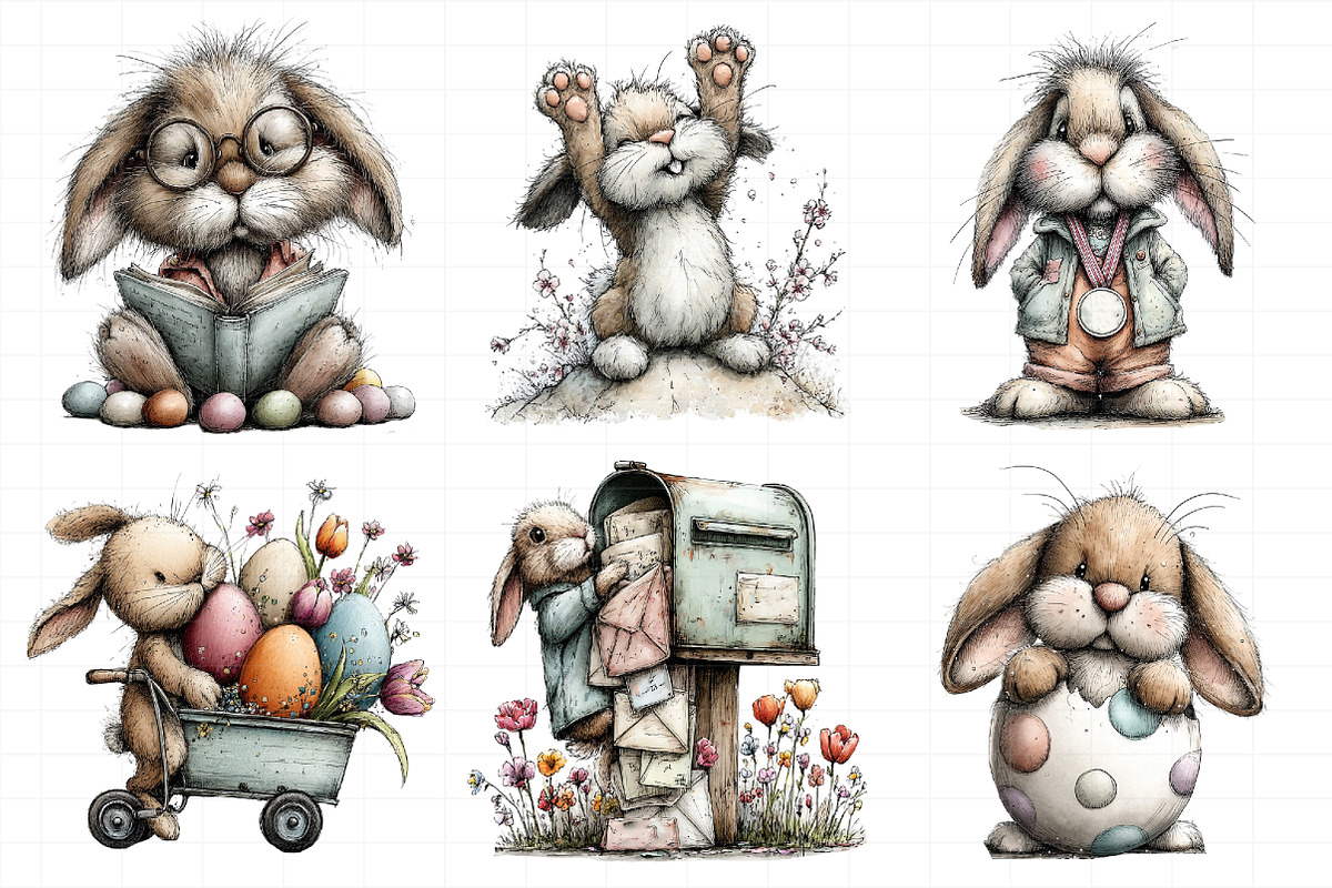 Whimsical Easter Bunny Clipart, an Illustration by Daily.Designs