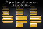 26 glossy yellow gold buttons, an UI Kit Template by DutchDigitalDesign
