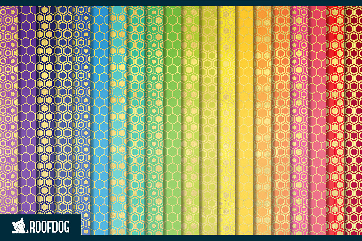 Rainbow gold foil honeycomb pattern, a Pattern Graphic by Roofdog Design