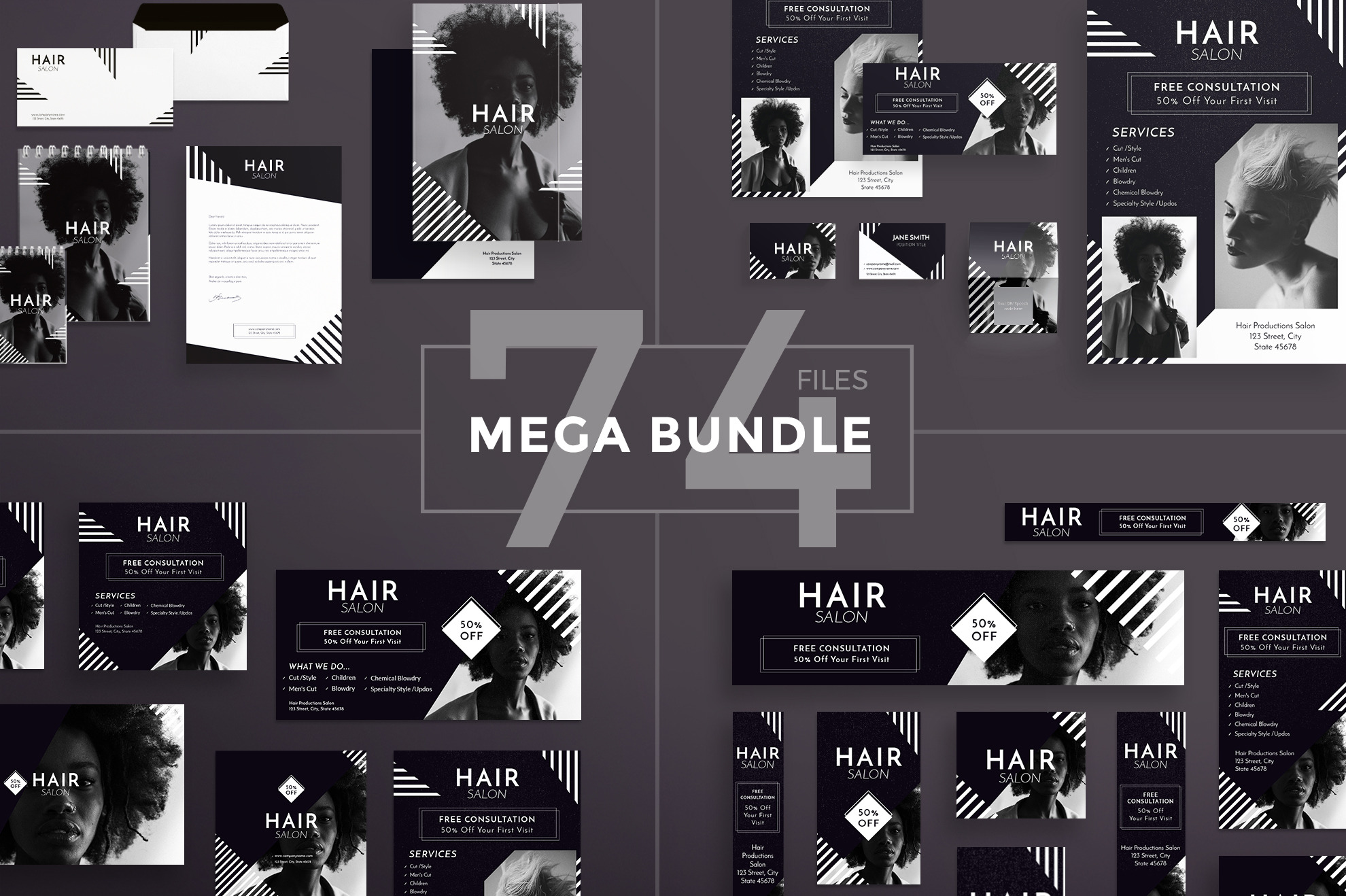 Mega Bundle | Hair Salon, a Poster Template by Amber Graphics