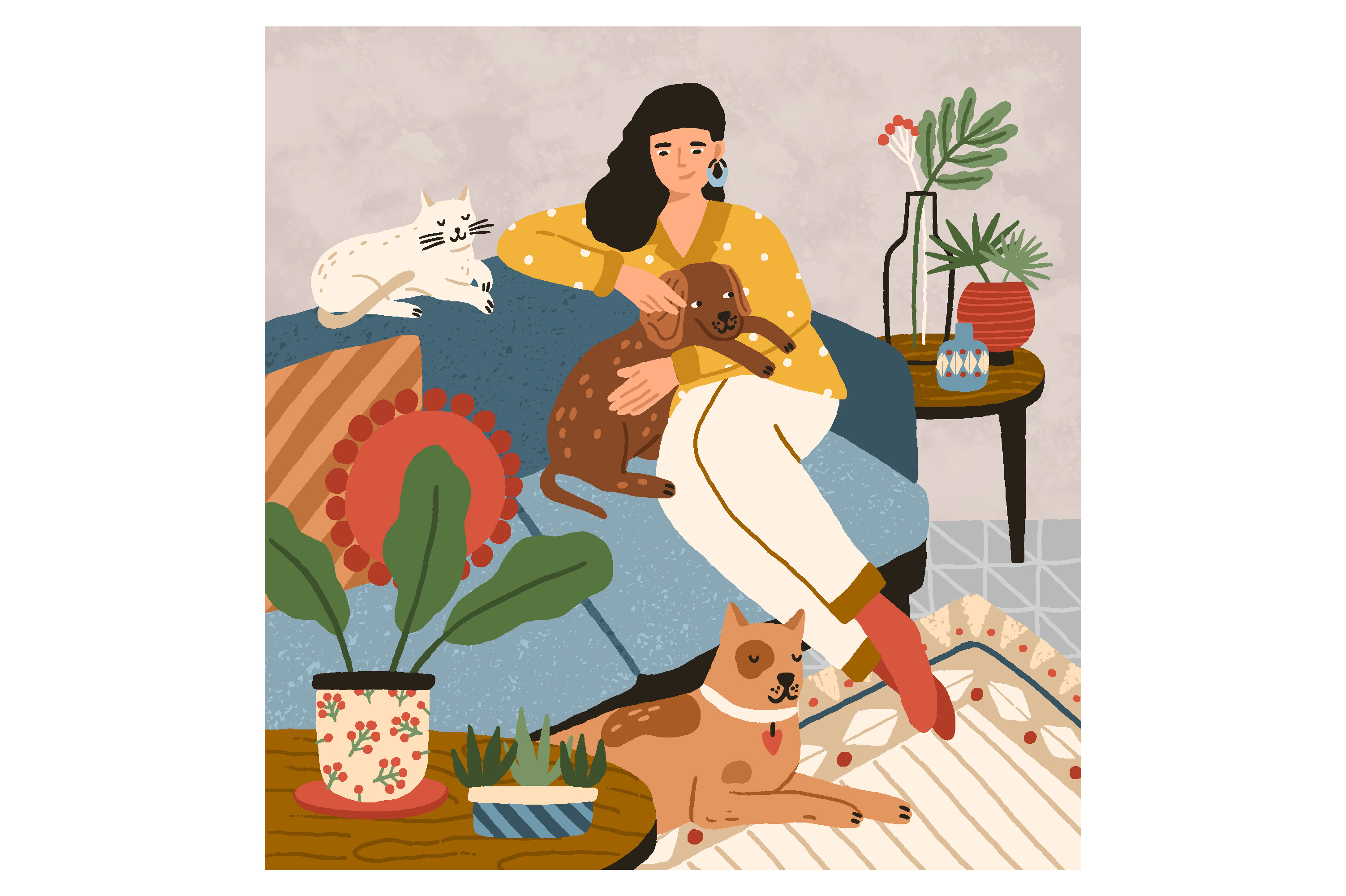 Rest at home with pets, an Animal Illustration by Good Studio