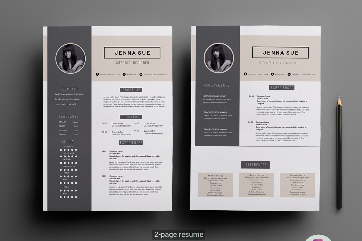 Modern 2 page resume template, a Resume Template by Chic templates