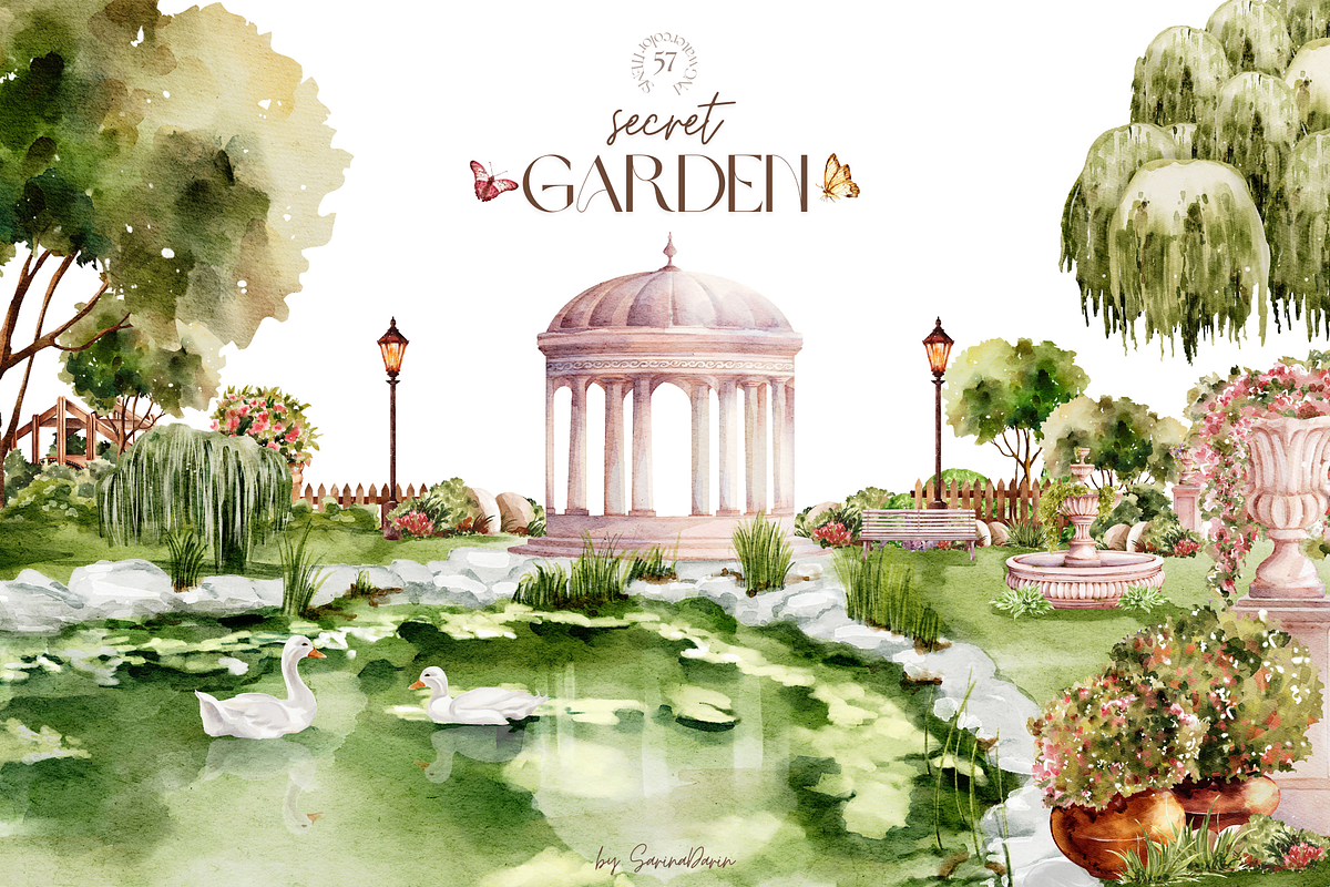 Secret Garden watercolor, a Decorative Illustration by sarinadarin