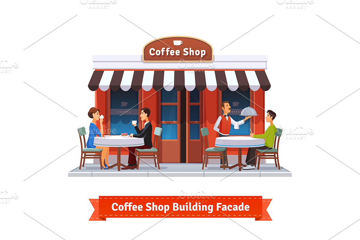 Coffee shop building facade, a Food Illustration by Iconicbestiary