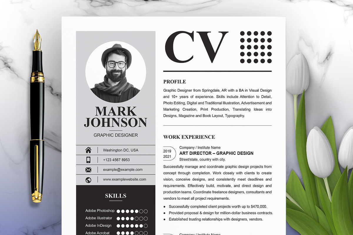 Black & White Minimal Resume / CV | Creative Market