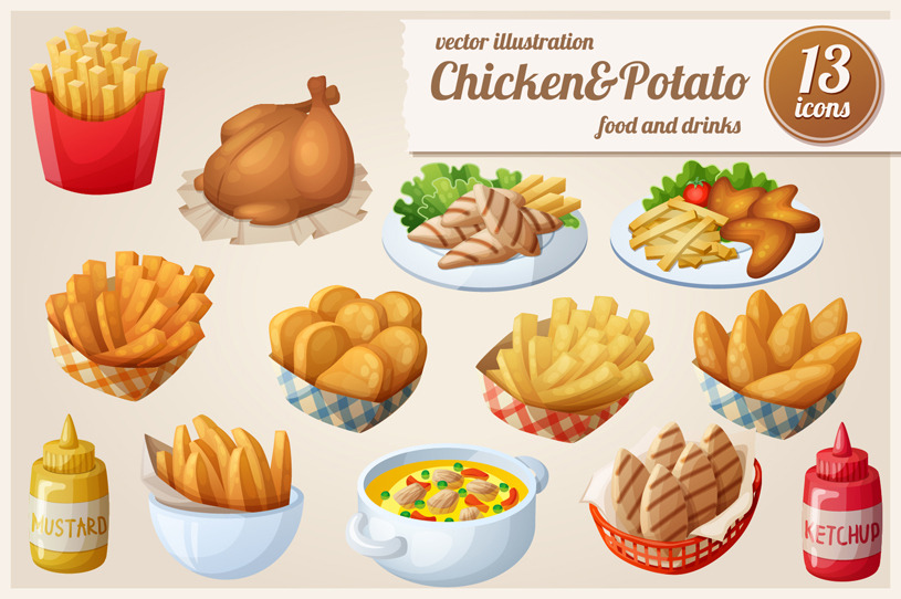 Chicken&Potato: Vector food icons, an Object Graphic by Ann-zabella