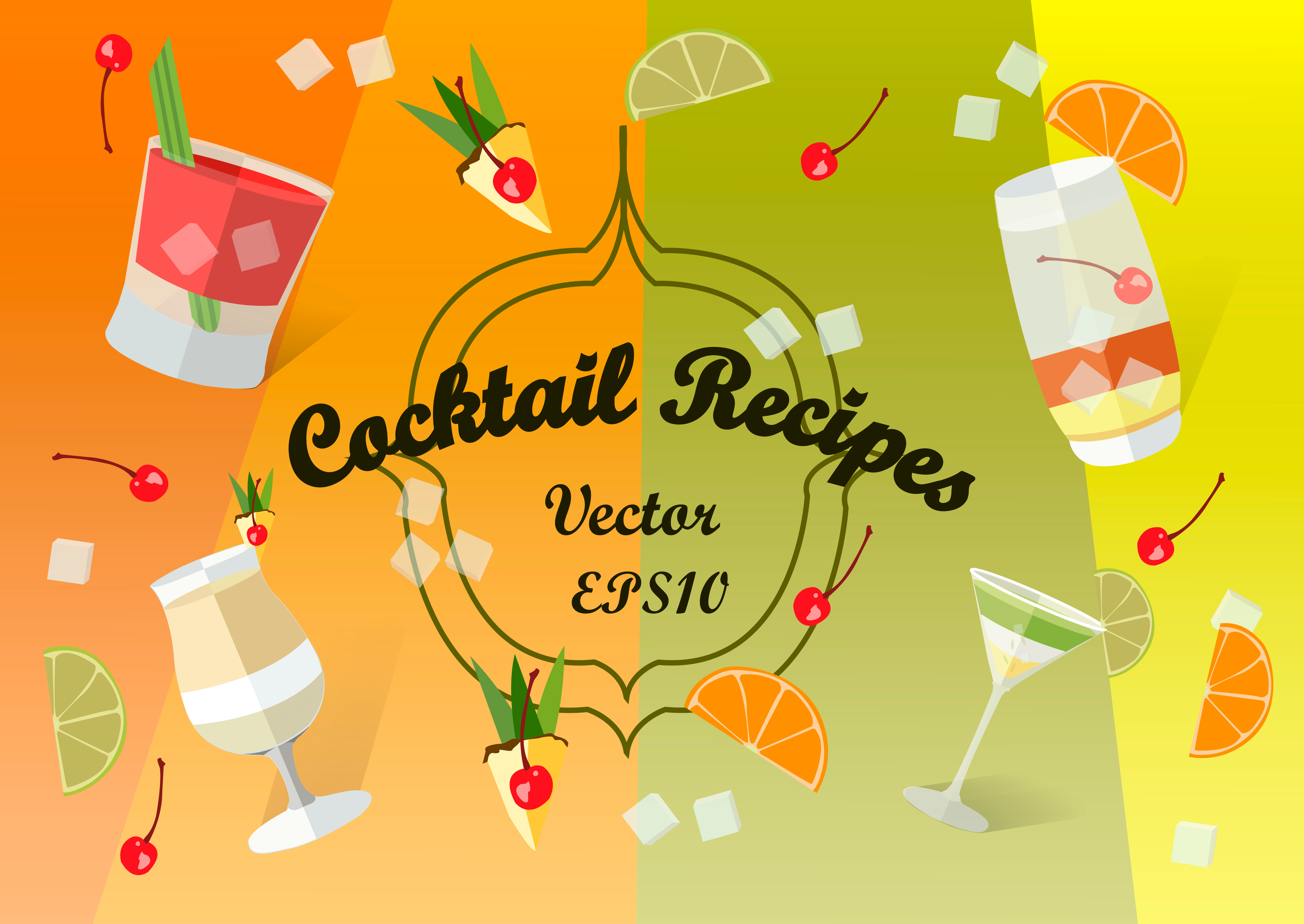 Cocktail Recipes. Vector, a Food Illustration by OS