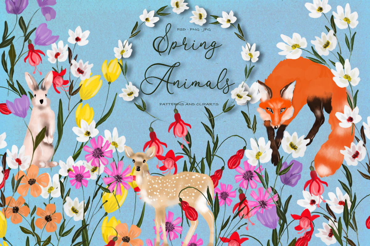 Spring Animals, Patterns and Clipart, an Illustration by Nocito Design