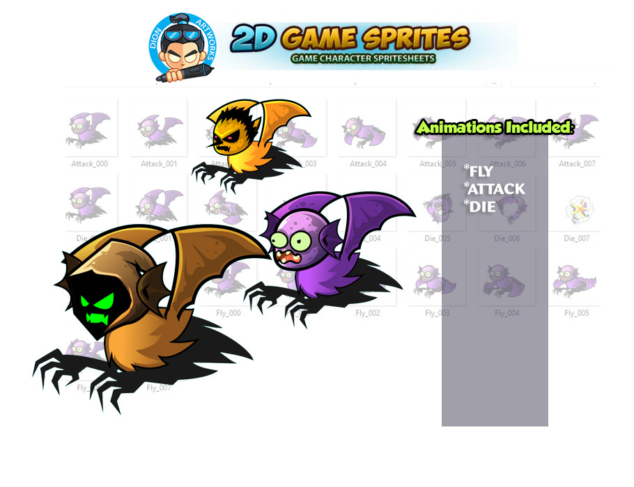 Flying Monster Game Sprites Set, an Illustration by DionArtworks