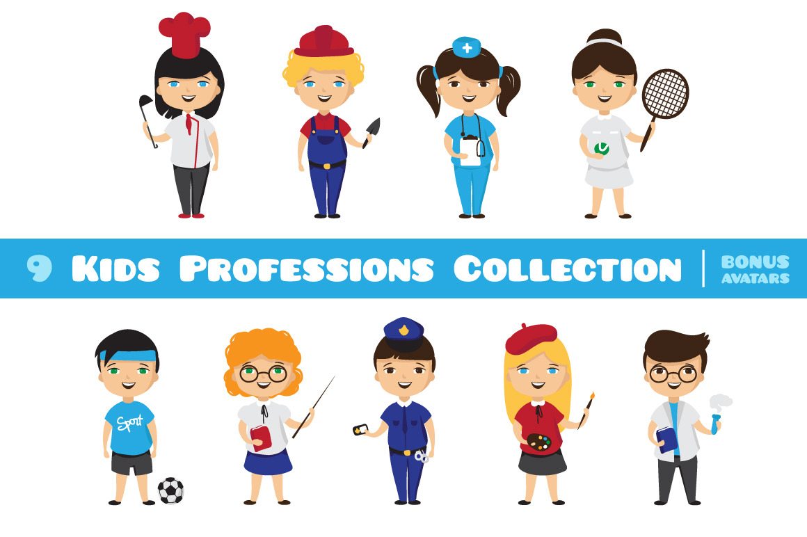 9 Kids Professions Collection, a Person Illustration by Trapezoid