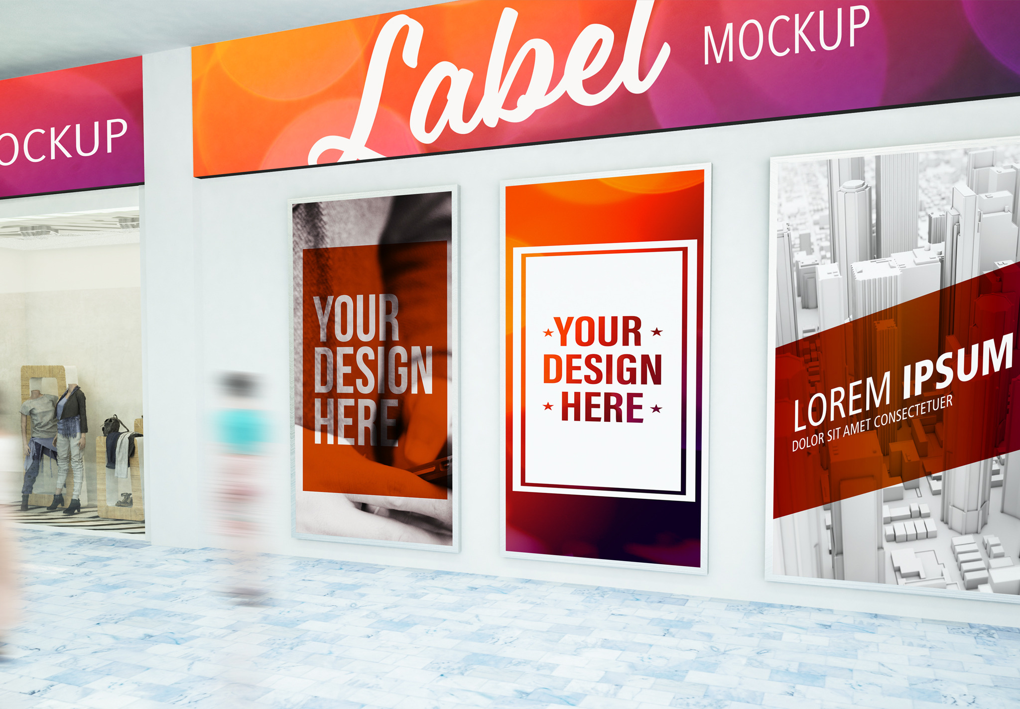 Advertisements at Mall Mockup, a Print Template by McLittle Stock