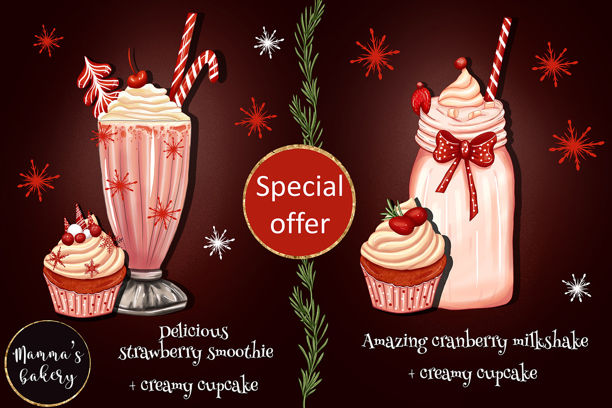 Sweet Christmas desserts clipart | Creative Market