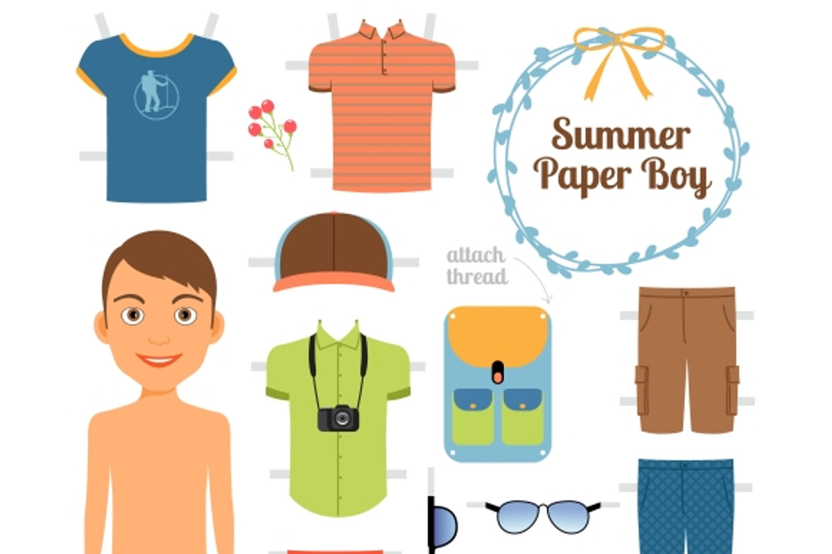 Paper doll boy in summer clothes, an Illustration by Microvector