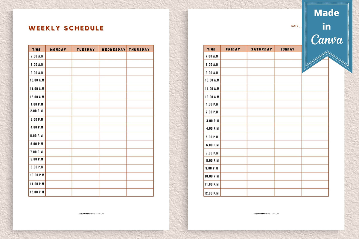 Weekly Planner Template, Canva, a Templates & Theme by Jaboor Magics ...