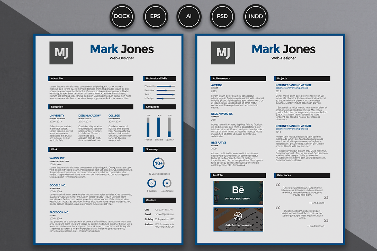Resume / CV - Mark, a Resume Template by 3Angle