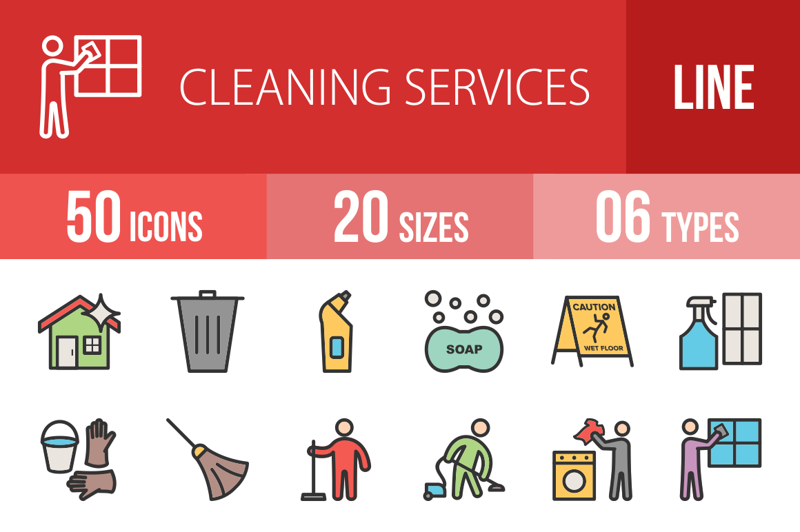50 Cleaning Filled Line Icons, an Outline Icon by IconBunny