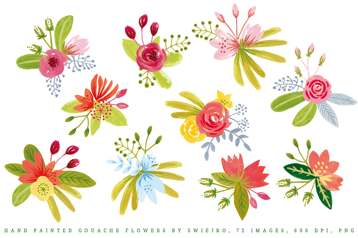 Simple Gouache Flowers, bouquets, a Texture Illustration by swiejko