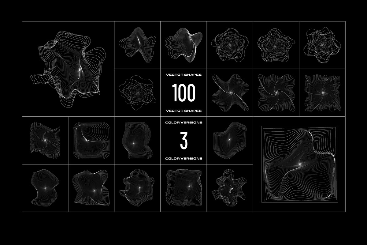 Wave Lines - 100 Vector Shapes, an Object Graphic by assetpro.design