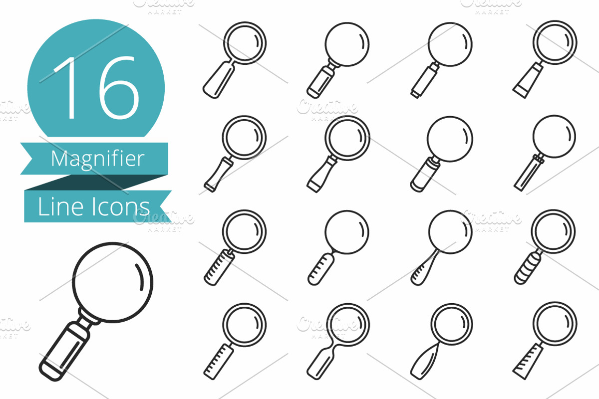 16 Magnifying Glass Line Icons, an Outline Icon by PixMarket