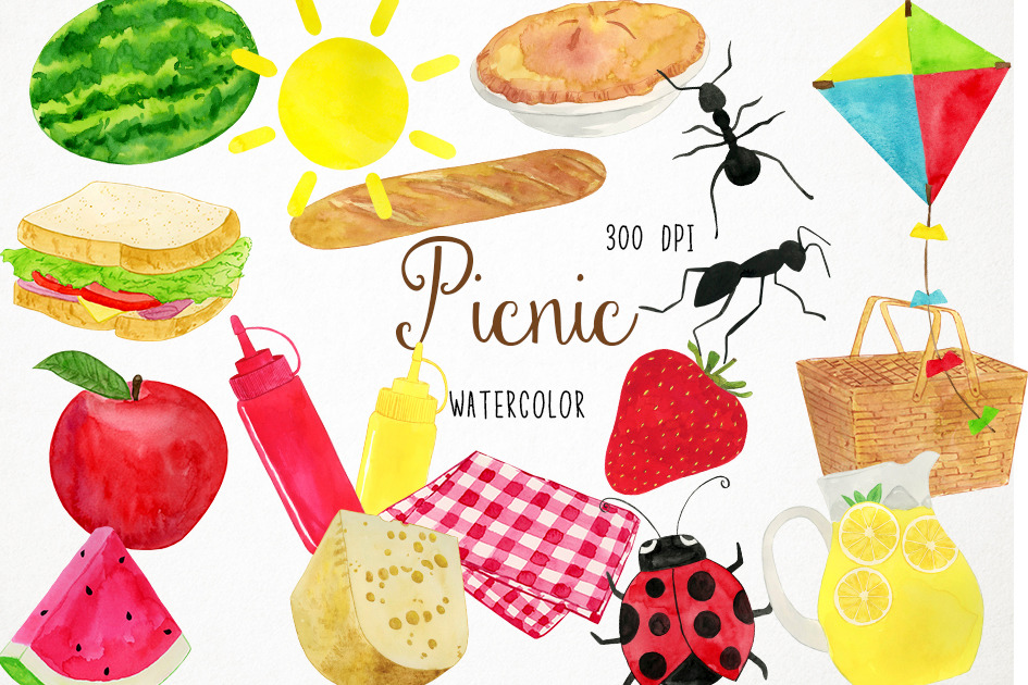 Watercolor Picnic Clipart, an Illustration by Paulaparaula