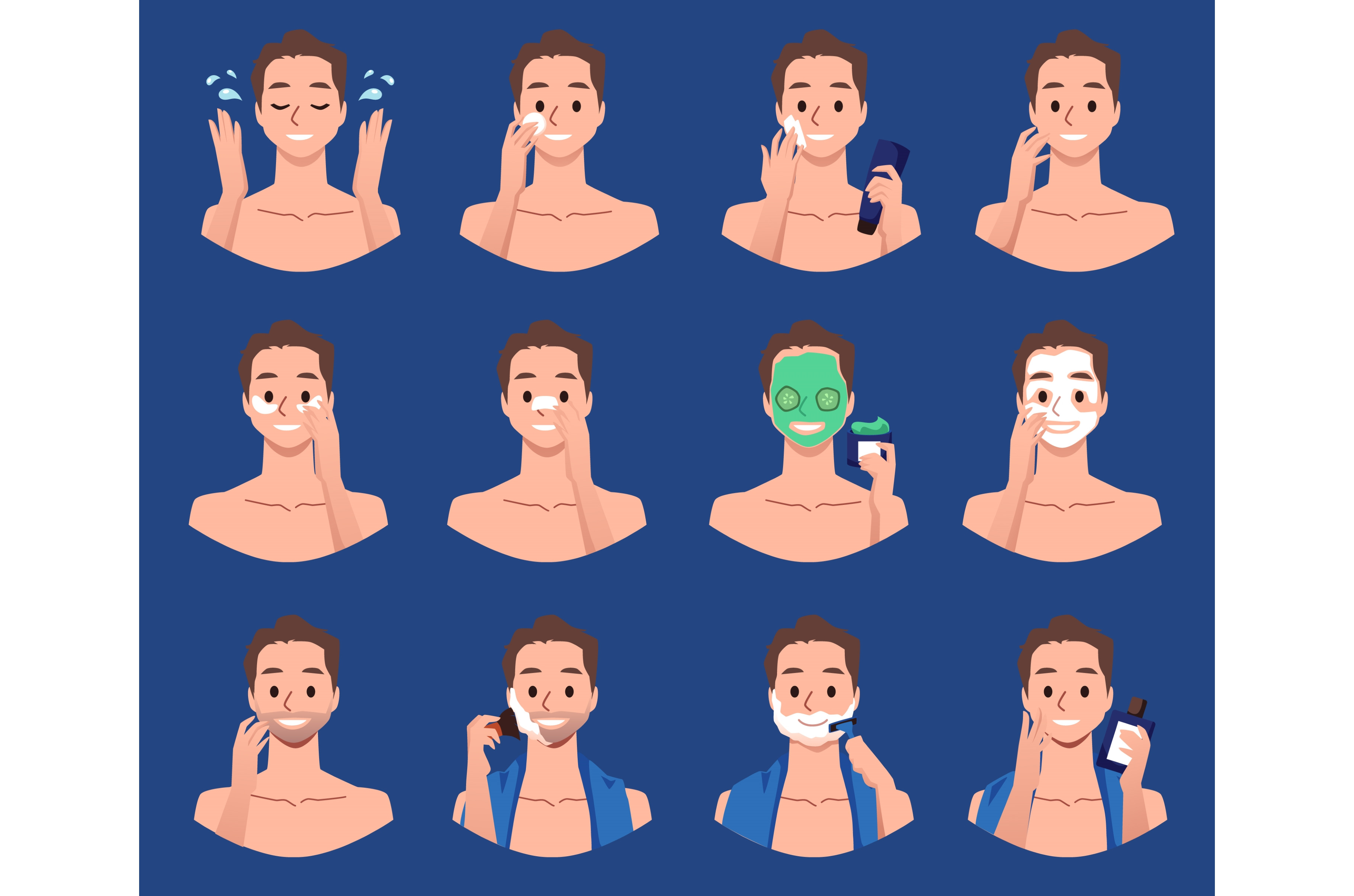 Man hygiene skincare procedures set, a Healthcare Illustration by ...