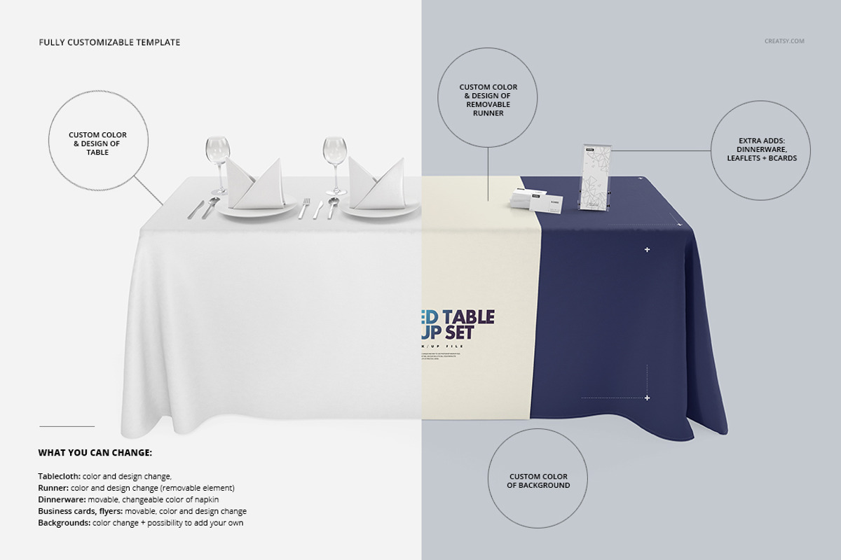 Imprinted Tablecloth Mockup Set, a Product Mockup by creatsy5