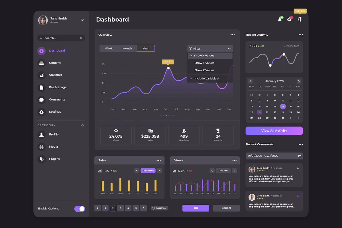 Dark Dashboard Admin UI Kit, a Templates & Theme by Medialoot