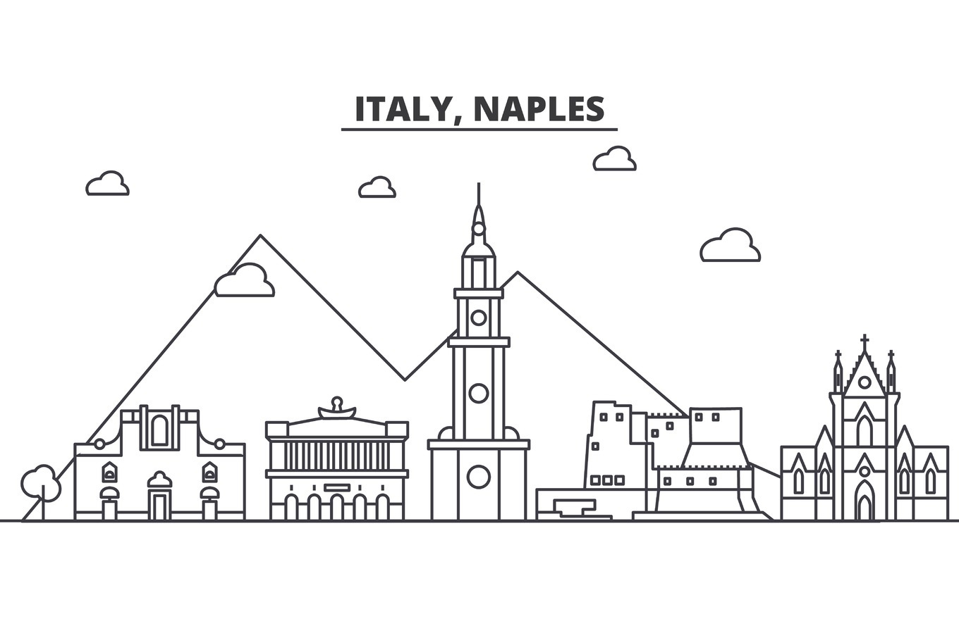 Italy, Naples architecture line skyline illustration. Linear vector ...