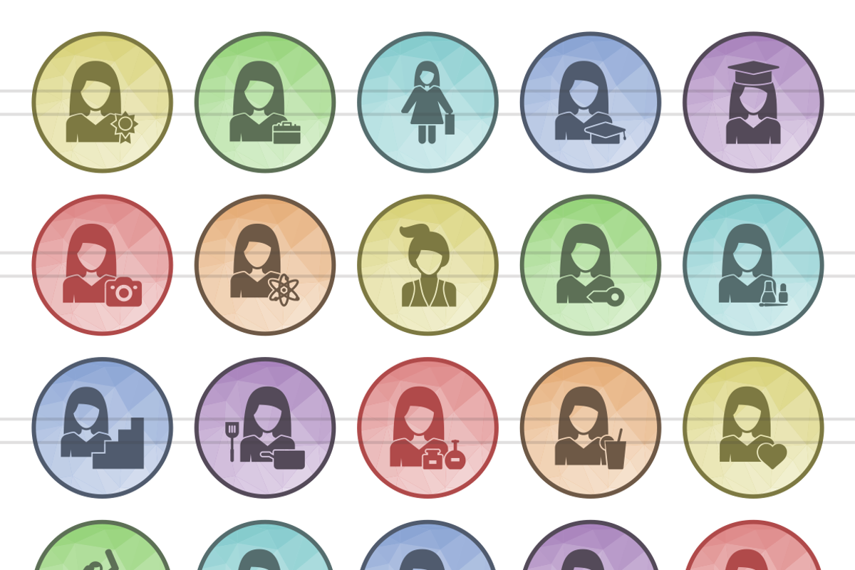 50 Women Filled Low Poly Icons, an Icon by IconBunny | Creative Market