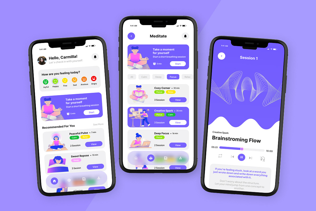 Bloomy - Calm Wellness App UI Kit, an App Template by trabaskriya