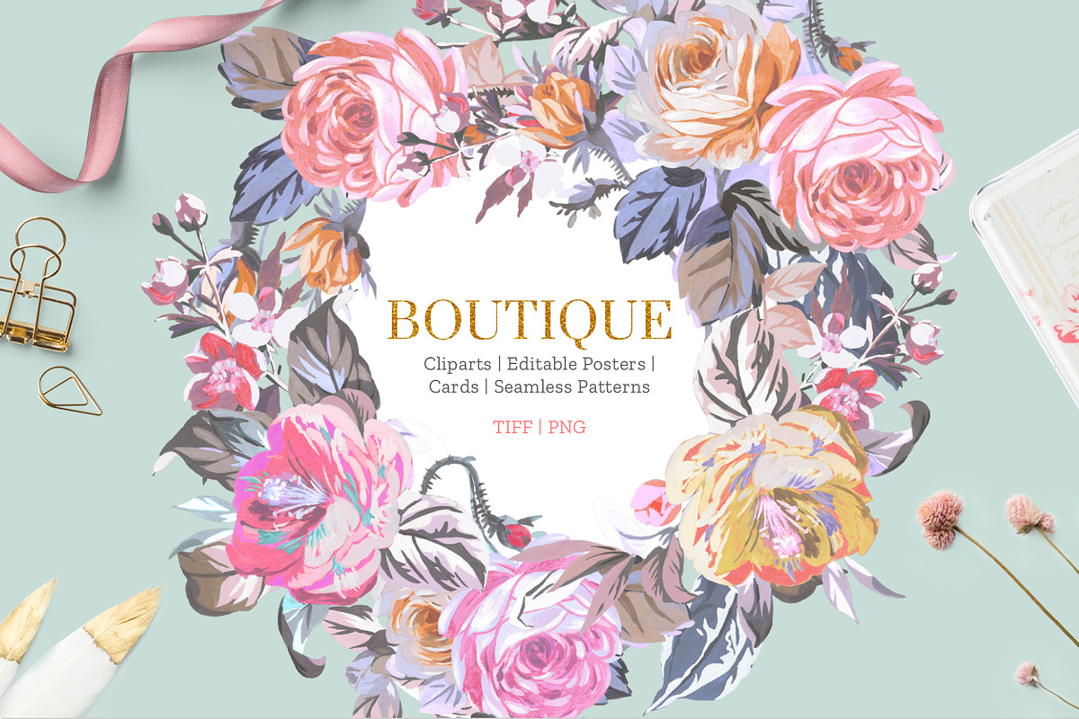 BOUTIQUE, PATTERNS & CLIPARTS, an Illustration by TSTUDIO