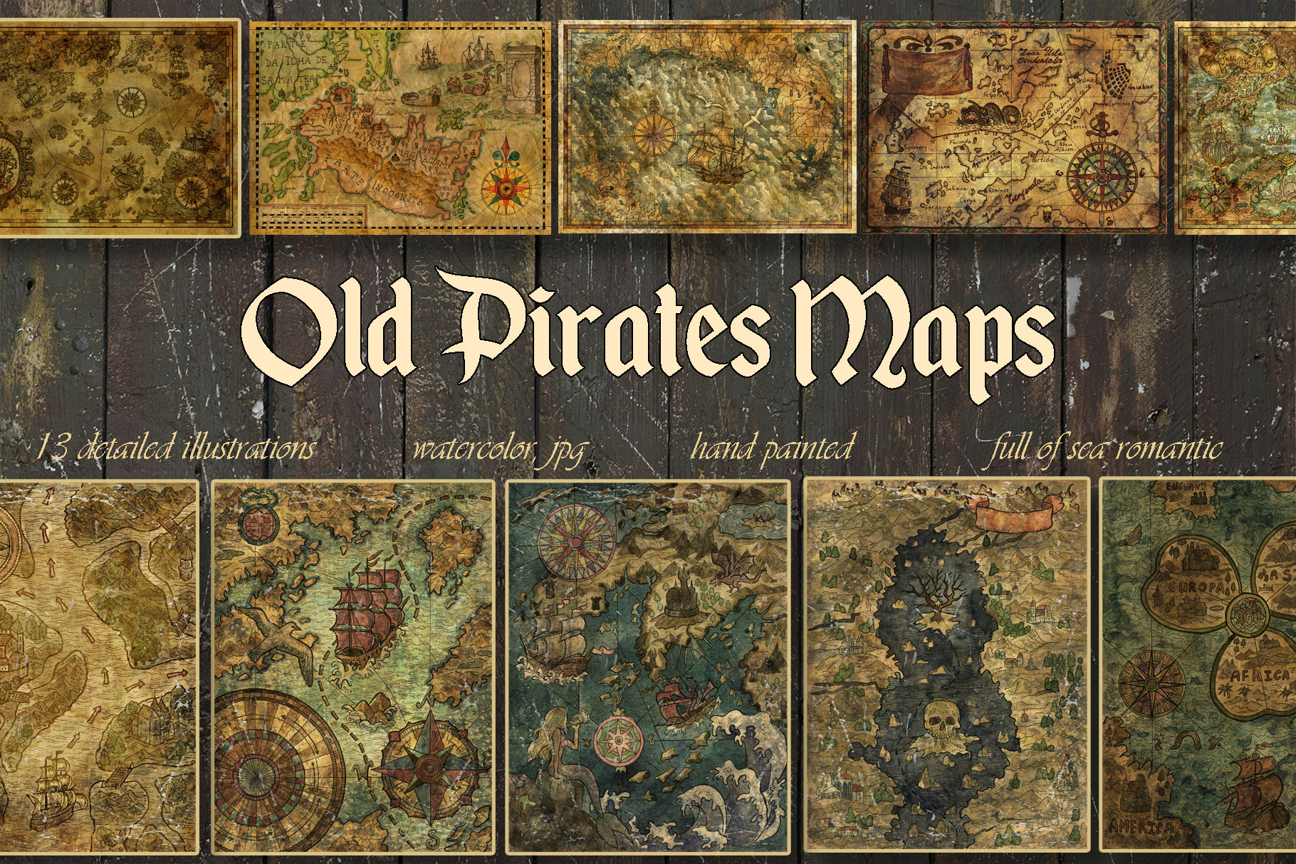 Old Pirate Maps Bundle, a Transportation Illustration by Samiramay ...