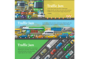 Traffic road jam vector transportation problems illustration at night ...