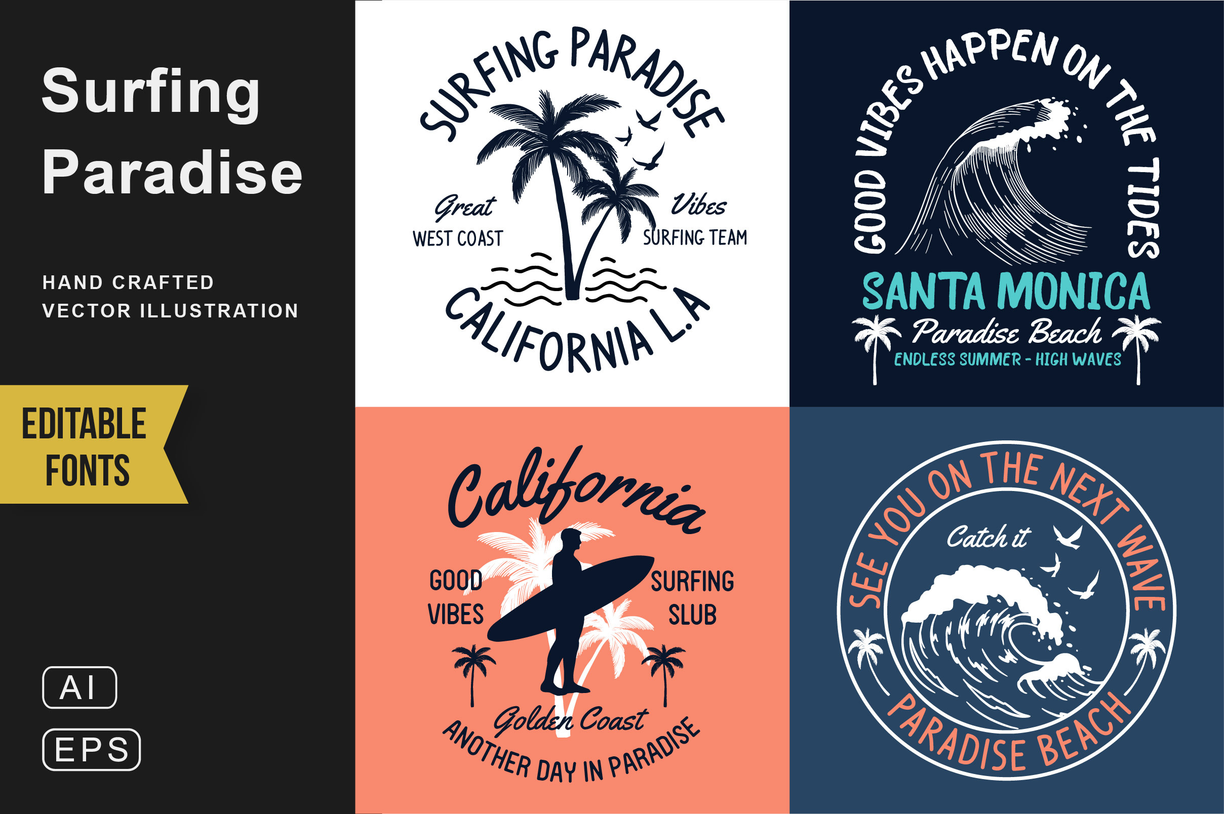 Set of vector surfing prints., an Illustration by cd-design.co