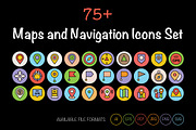 75+ Maps and Navigation Icons Set, an Icon by Vectors Market