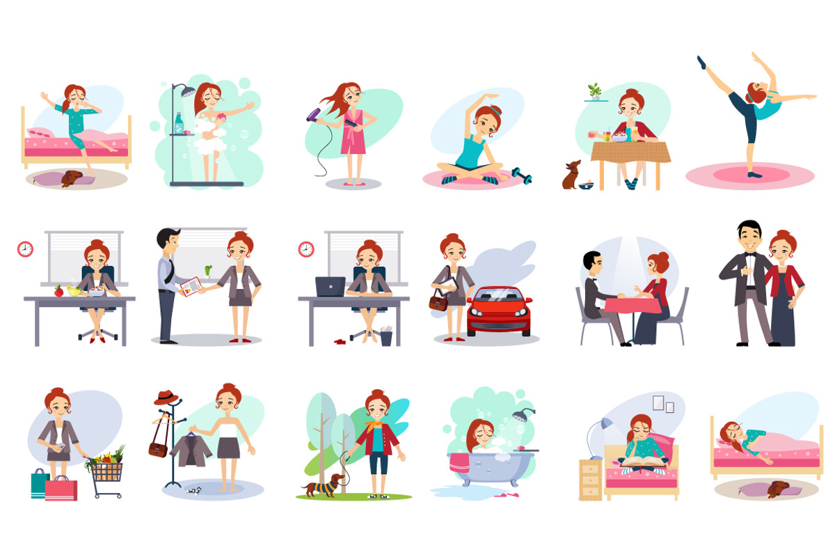 Daily routine woman, a Healthcare Illustration by TopVectors