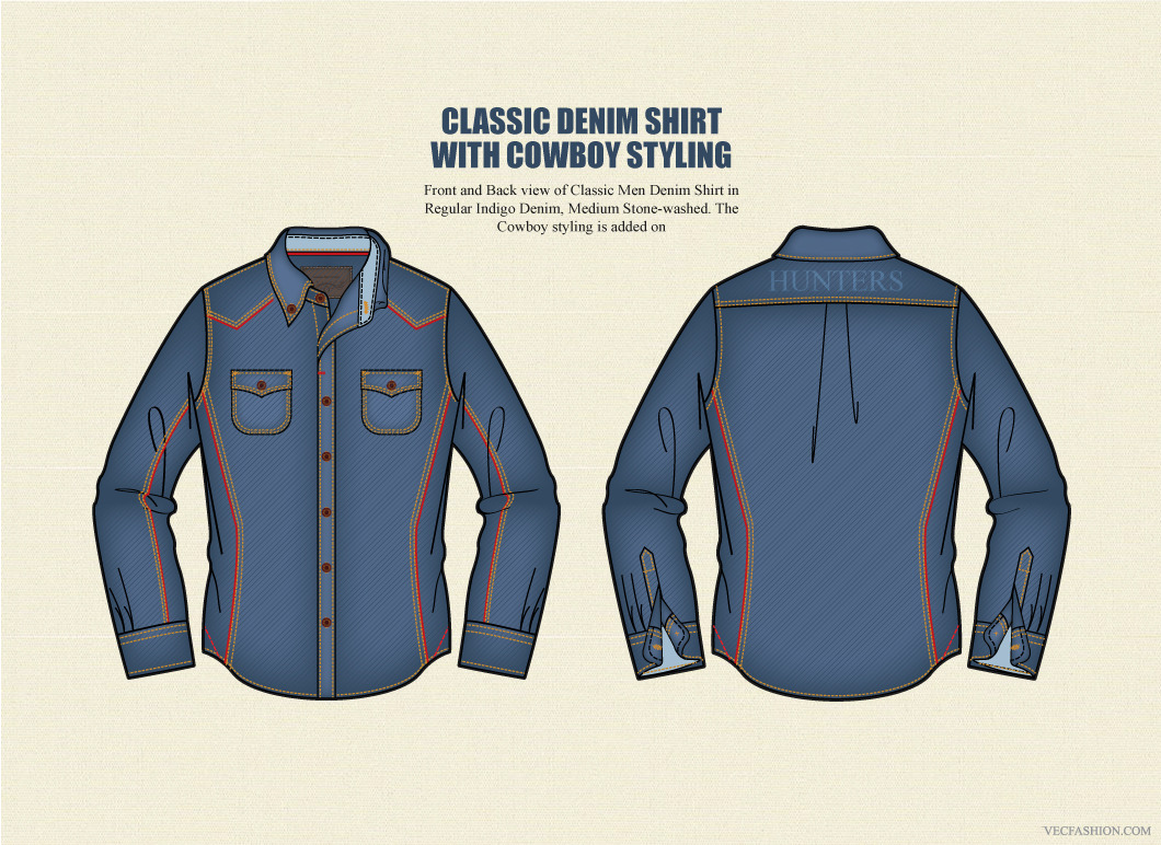 Classic Denim Shirt Vector, an Illustration by VecFashion Ltd.