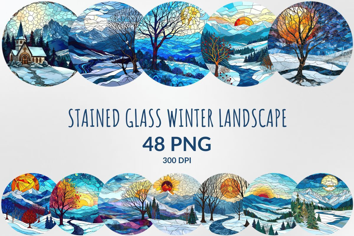 Stained Glass Winter Landscape, a Seasonal Illustration by ...