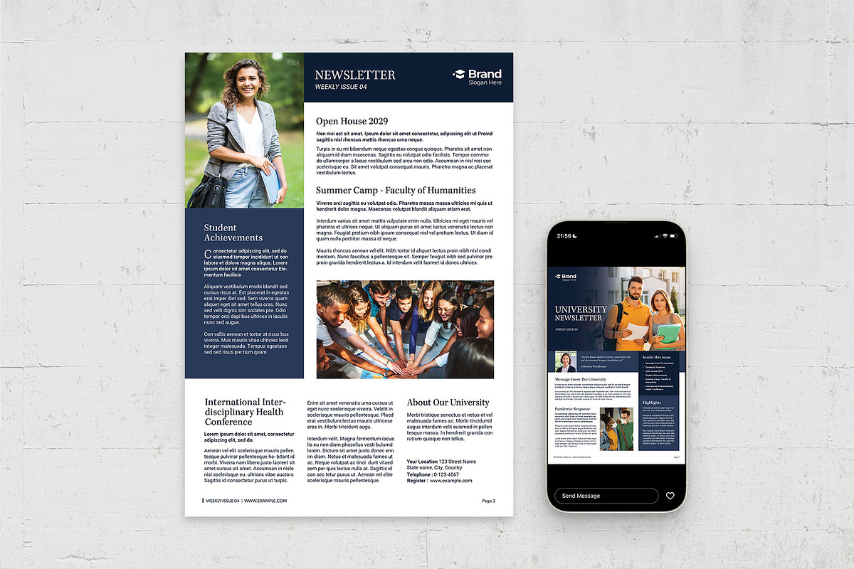 University Newsletter Template, a Flyer Template by BrandPacks ...