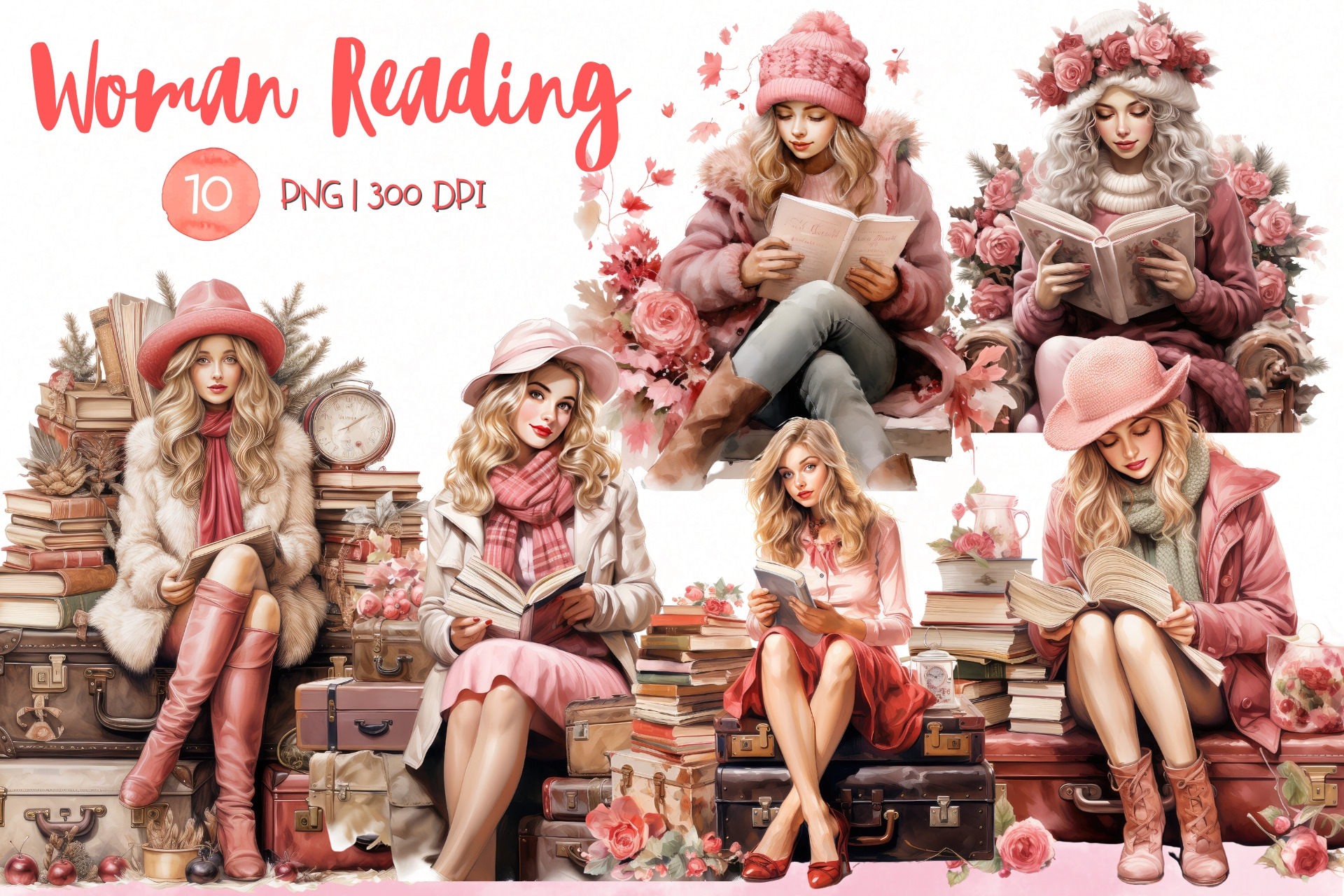 Woman Reading Watercolor Clipart, a Decorative Illustration by Maysa Art