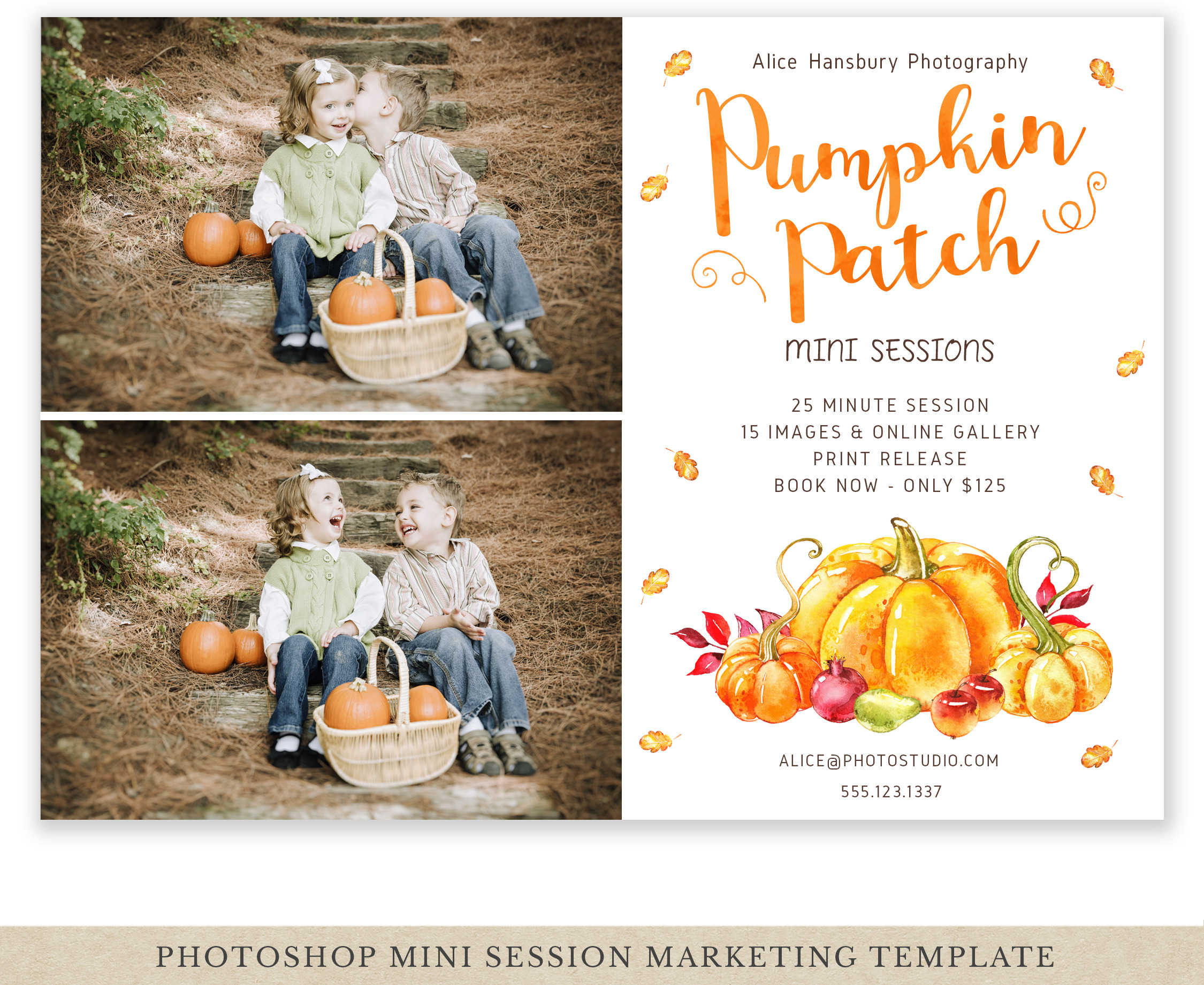Pumpkin Patch Mini Session Template, a Flyer Template by MockTurtleStudio