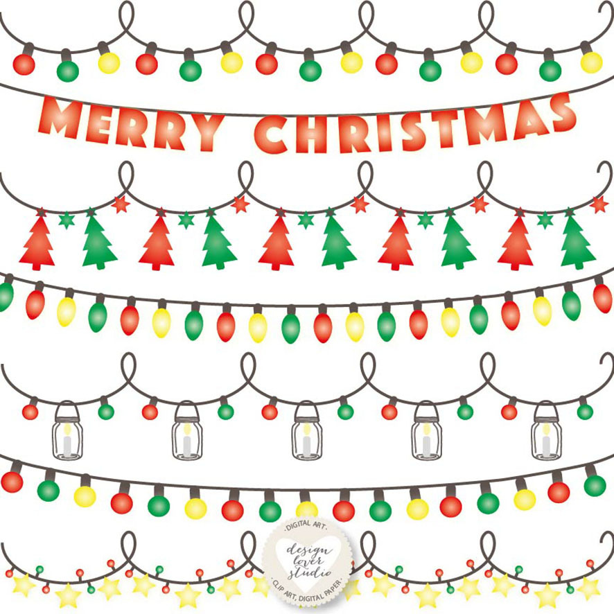 Vector christmas lights cliparts | Decorative Illustrations ~ Creative ...