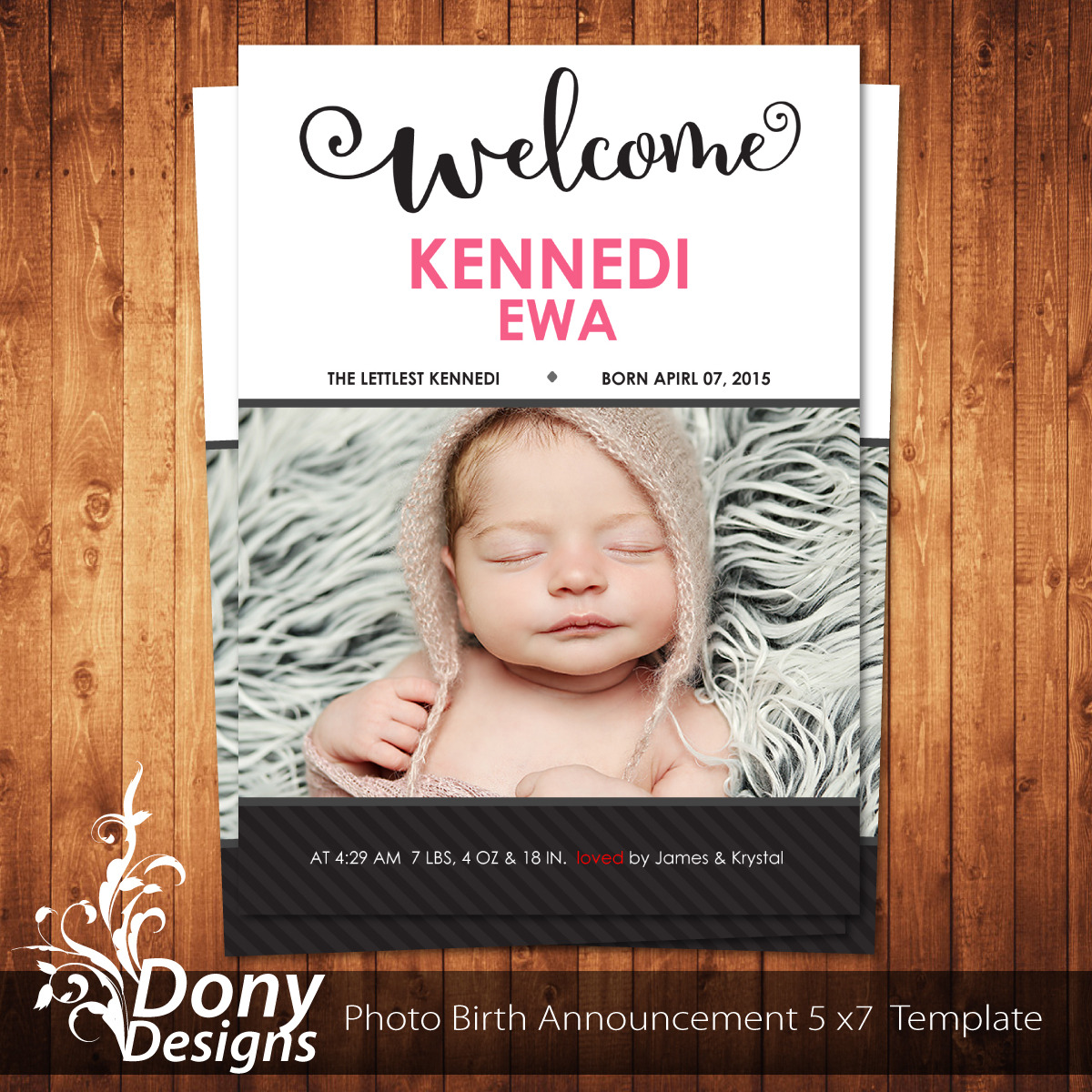 Newborn Baby Card Announcement, a Card Template by DonyDesigns
