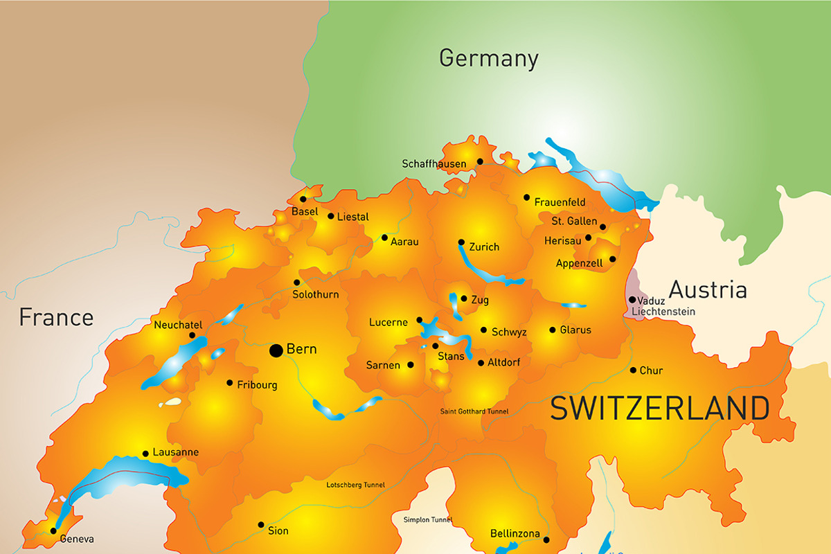 vector color map of Switzerland, an Illustration by Jan Jack Russo Media