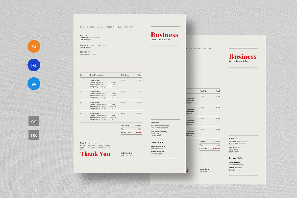 Invoice Template, a Stationery Template by Guuver